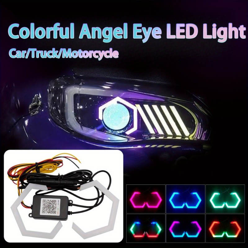 LED Angel Eye Car Headlight, Dual Lens Hexagonal Diamond Shaped ...