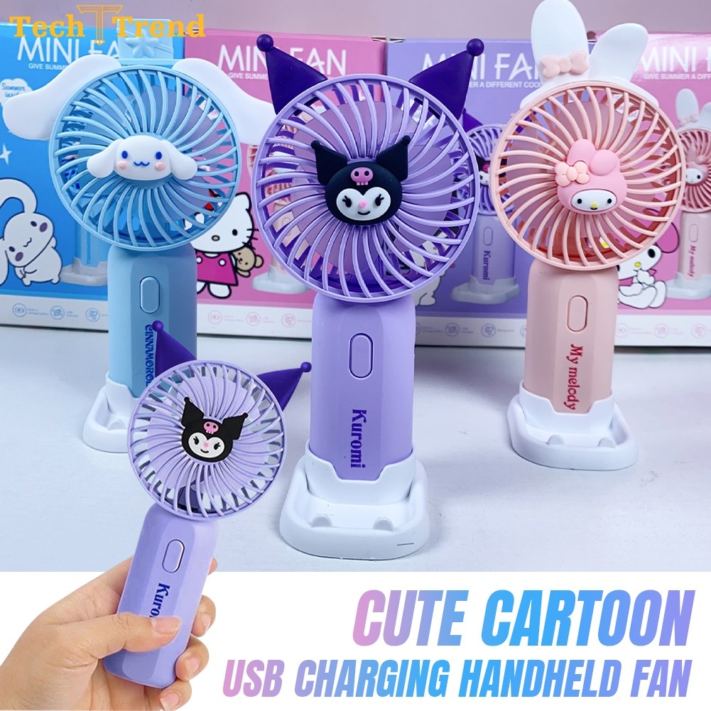 Sanrio Handheld Fan Mini Cartoon Cute Kuromi Melody Kids Travel Fan USB ...