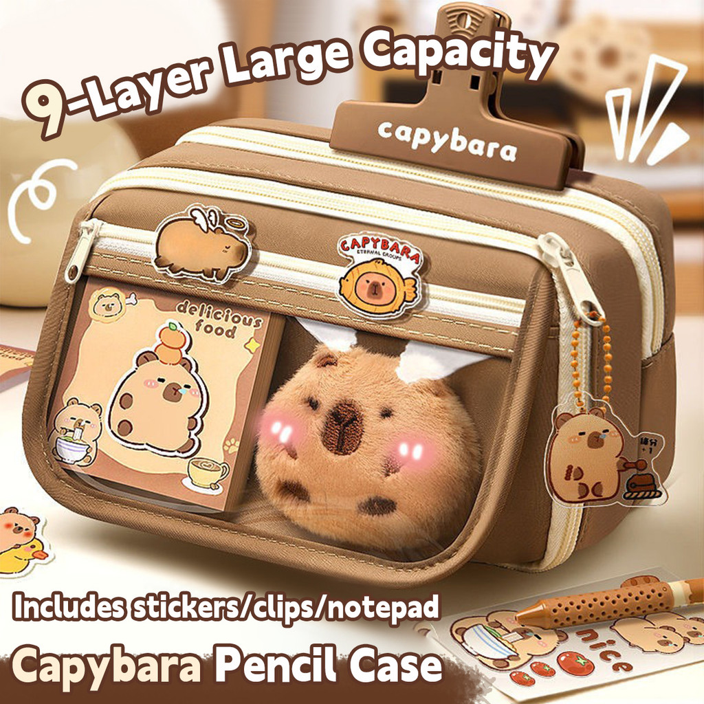 Capybara Multi-Layer Organizer Large Capacity Pencil Case Kawaii Transparent DIY Window School ...