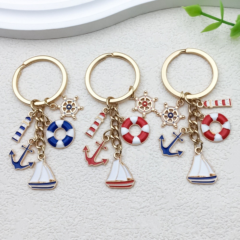 Creative Sailboat Shape Keychain Metal Life Buoy Boat Anchor Pendant ...