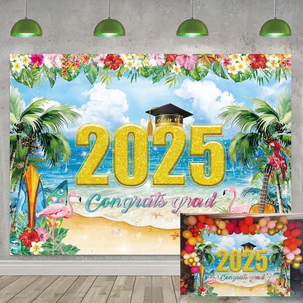 7x5ft Congrats Grad Class of 2025 Backdrop for Beach Themed Party ...