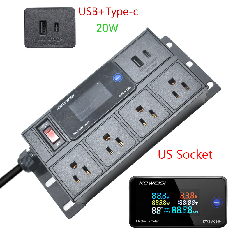 Desktop Sockets digital display power strip, 4 sockets with Type-C+USB ...