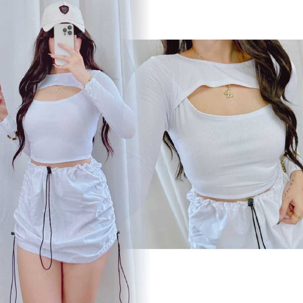 GSA | Peekaboo Long Sleeve Knitted Plain Top/Crop Top | Small To Medium ...