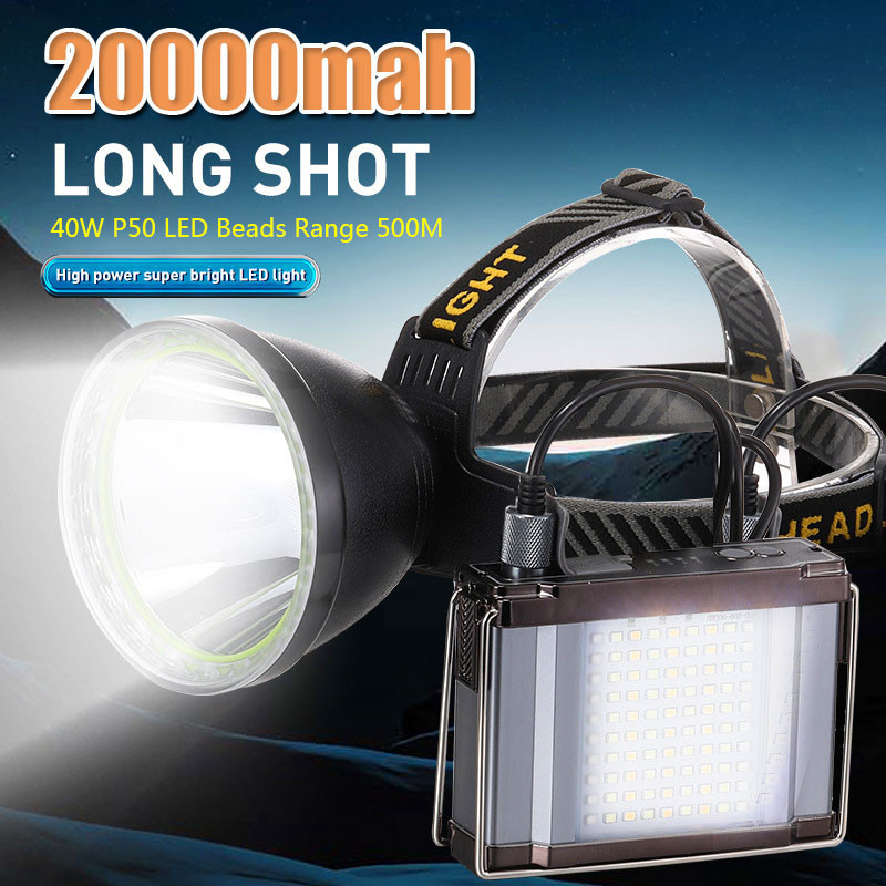 20000mAh Ultra Bright LED Headlamp Outdoor Split Headlight Mining Lamp ...