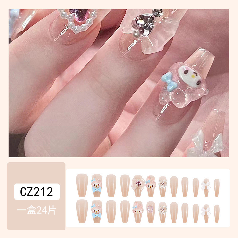 Nails Art 24PCS Short Pink Melody Wearing Fake Nails with Free Glue ...