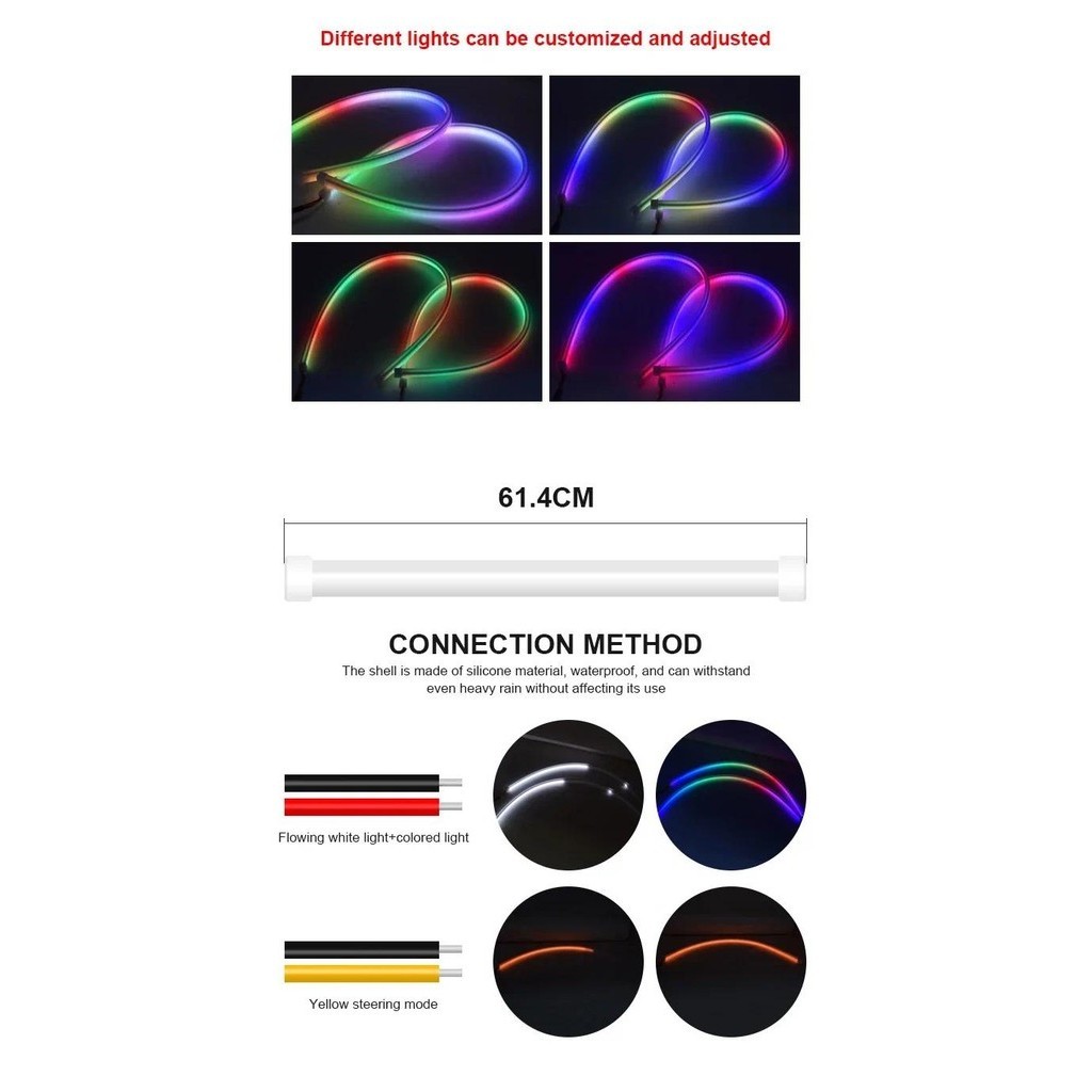 2PCS RGB Car LED Daytime Running Lights APP/Remote Control Flexible ...