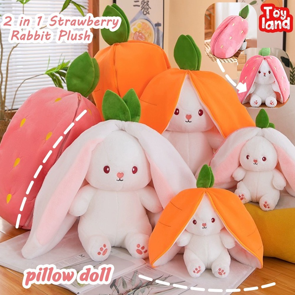 2 in 1 Strawberry Rabbit Plush Toy Cute Transformed into Fruit Rabbit ...