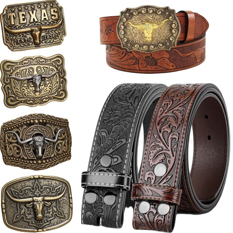 Personalized Pattern Belt Alloy Retro Belt Buckle Western Denim Belt ...