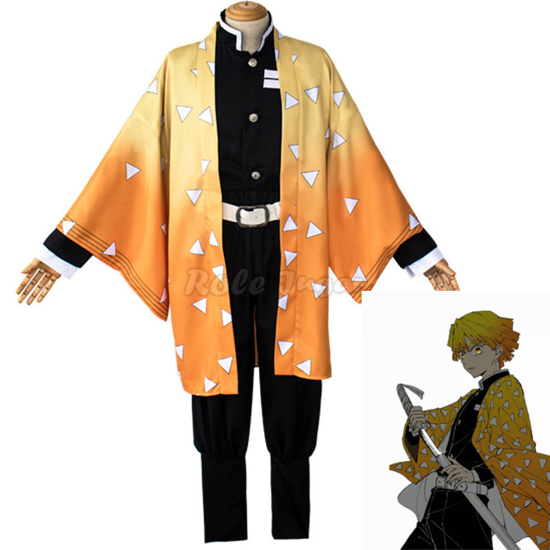 Anime Agatsuma Zenitsu Costume Demon Slayer Cosplay Kimetsu No Yaiba ...