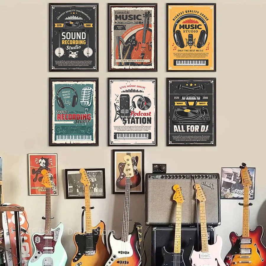 Music Recording Studio Retro Poster Entertainment Illustration ...