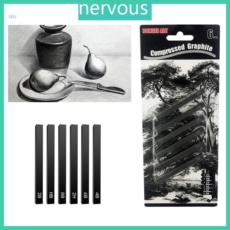 NERV 6 Pcs Professional Charcoal Pencils Compressed Square Sticks ...
