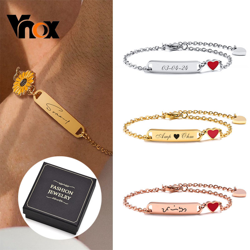 Vnox FREE Custom Engraving Stainless Steel Bar Bracelet for Women Girl ... Vnox FREE Custom Engraving Stainless Steel Bar Bracelet for Women Girl ...