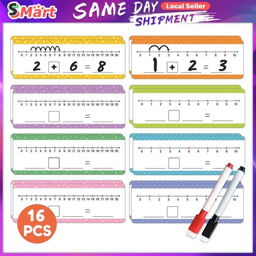 16PCS 0-20 Dry Erase Number Line Cards Addition Subtraction Game Kids ...