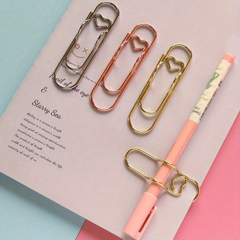 15pcs Love style paper clips, metal pen holders, school bookmarks ...