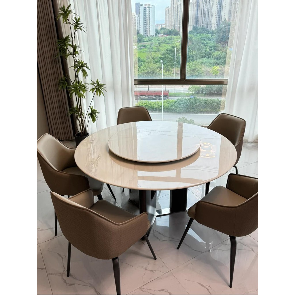 JiaCheng Natural Jazz White Luxury Stone Round Dining Table with ...
