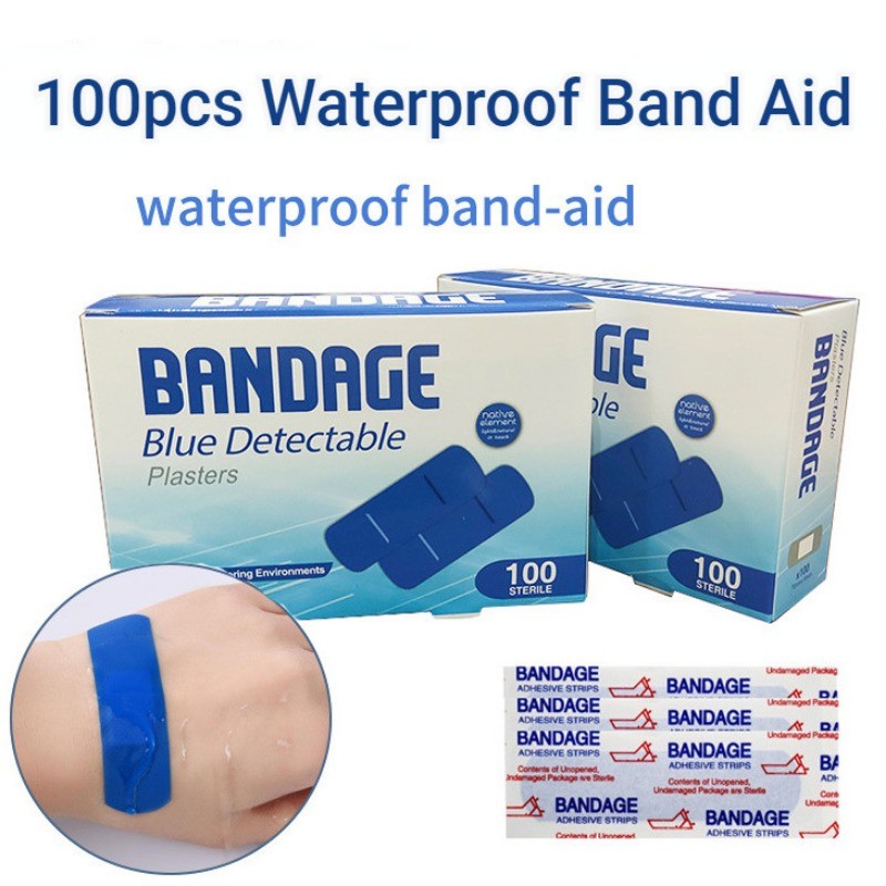 100pcs Waterproof Band Aid Blue Metal Detectable Bandage for Wounds ...