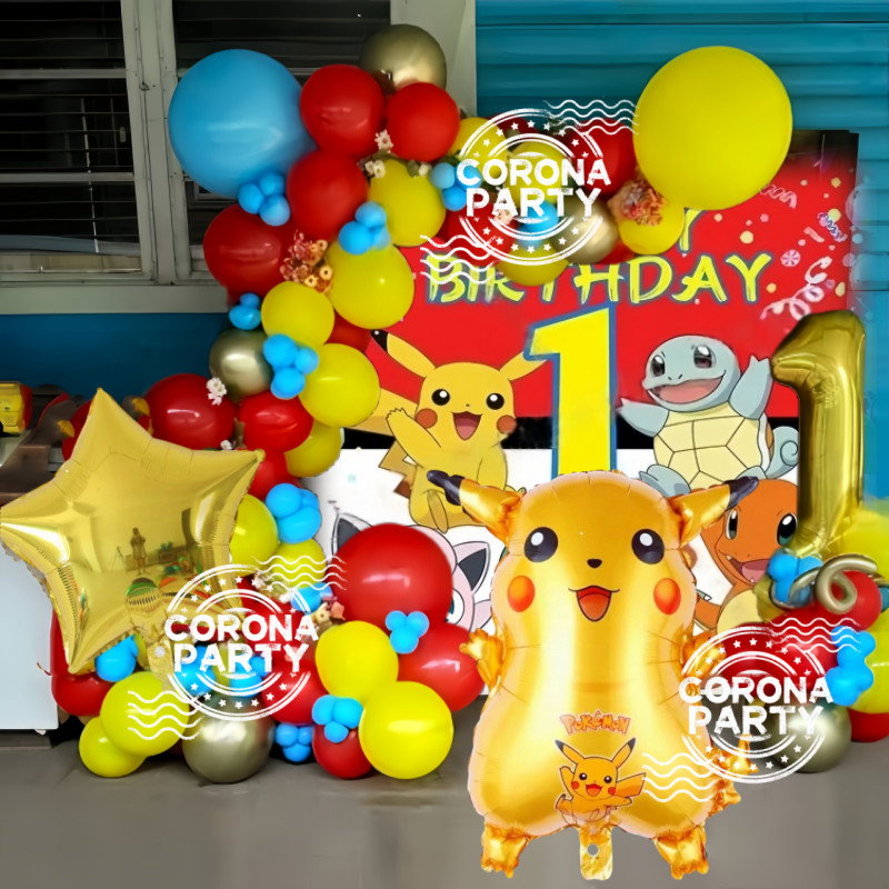 Cartoon Pokemon Pikachu Theme Balloons Set Red Blue Latex Balloon ...