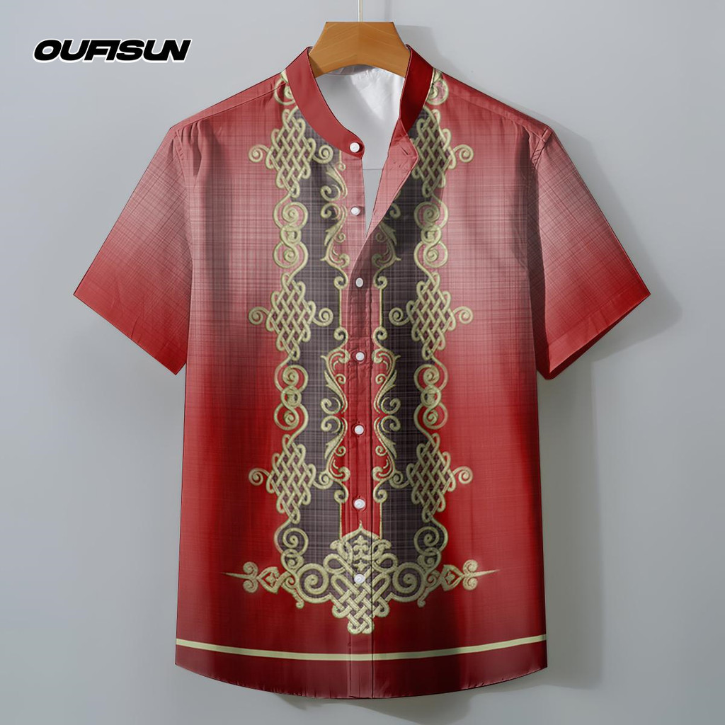 2025 Men'S New Ethnic Style Asean Collar 3d Print Retro Loose ...