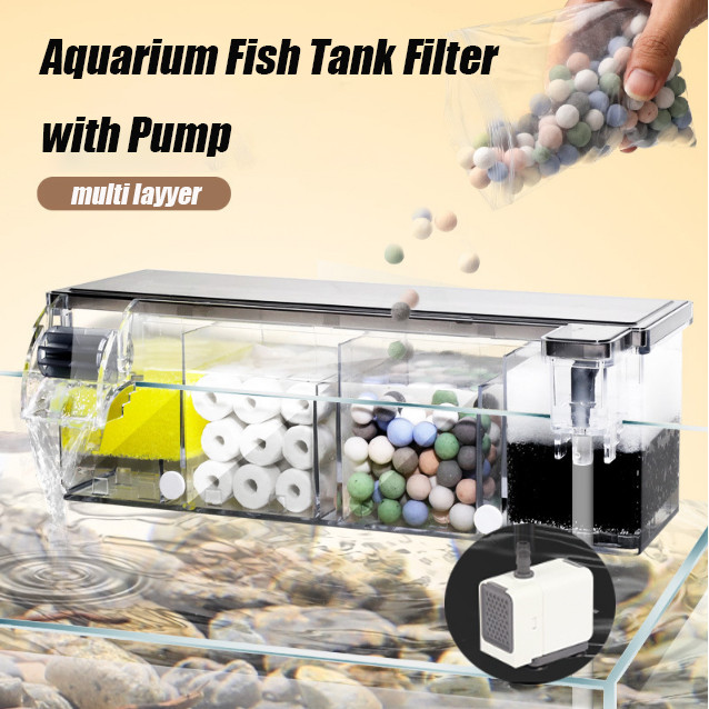 3 in 1 Wall Mounted Fish Tank Aquarium Filter with Water Pump Power ...