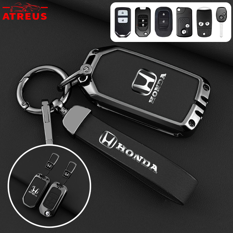 Honda Car Key Case Zinc Alloy Black Leather Key Cover Full Wrap Cover ...