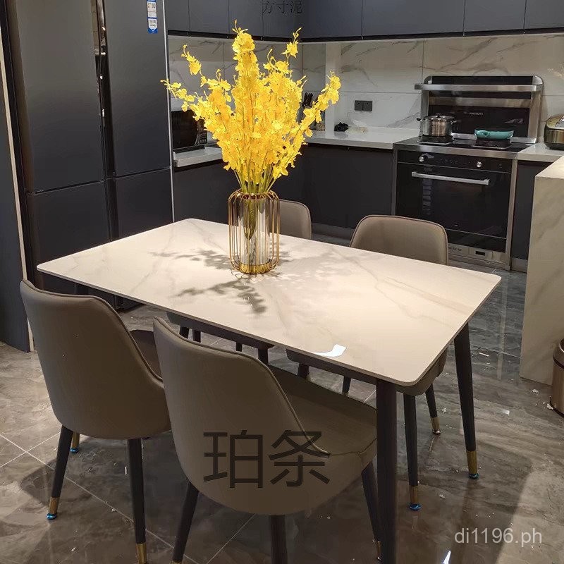 Home Use Sintered Stone Dining Table and Chairs Glossy Surface High-end ...