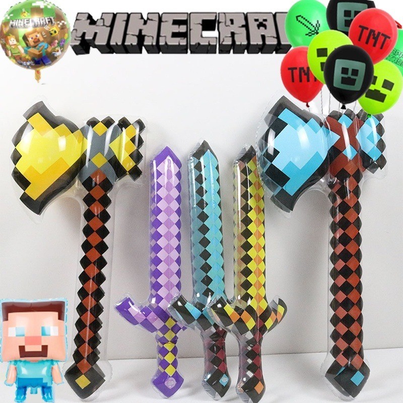 Cartoon Minecraft Game Play Time Theme Props Inflatable Sword Axe ...