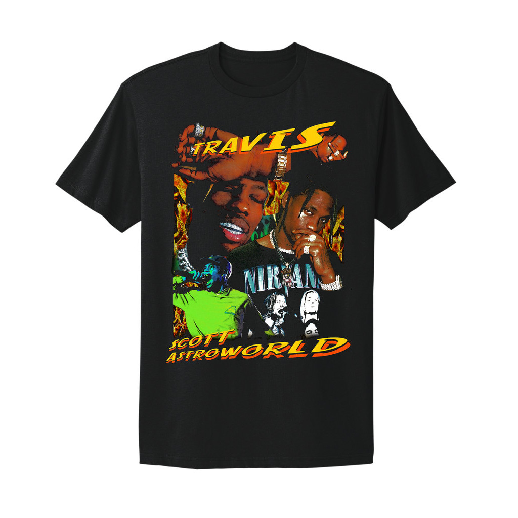 Travis Scott Astroworld Vintage Hip-Hop Bootleg Style Black T-Shirt ...