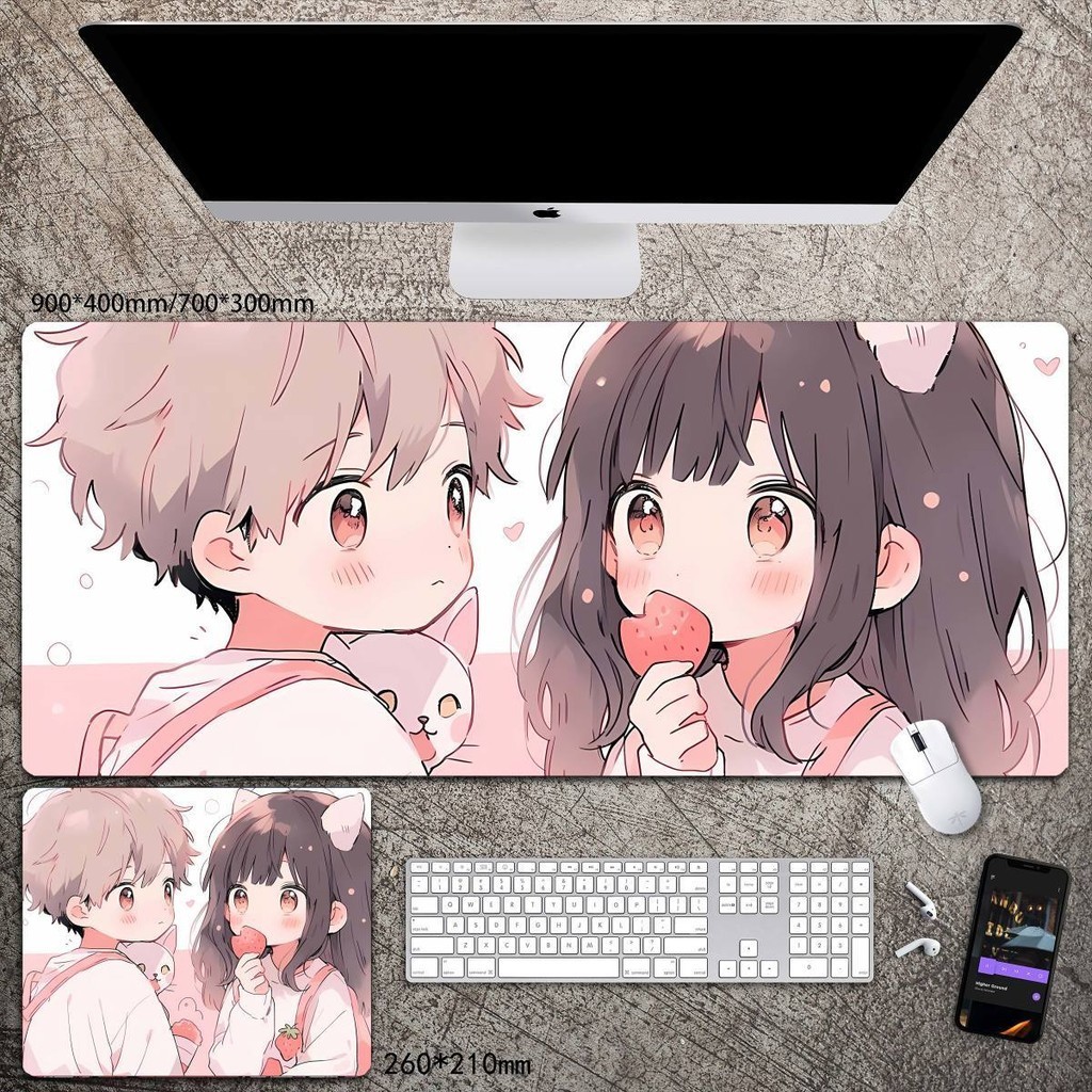 [60 * 30cm] Cute Little Couple Mouse Pad Anime Cartoon Oversized Thick ...