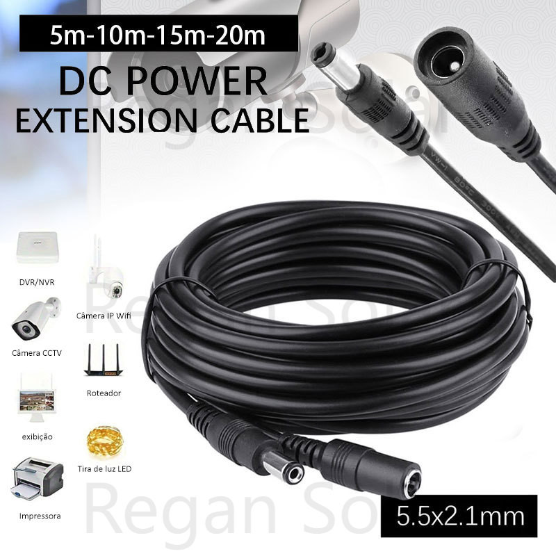 DC Power Extension Cable 15M/20M Jack Socket 5.5mmx2.1mm Male Plug For ...