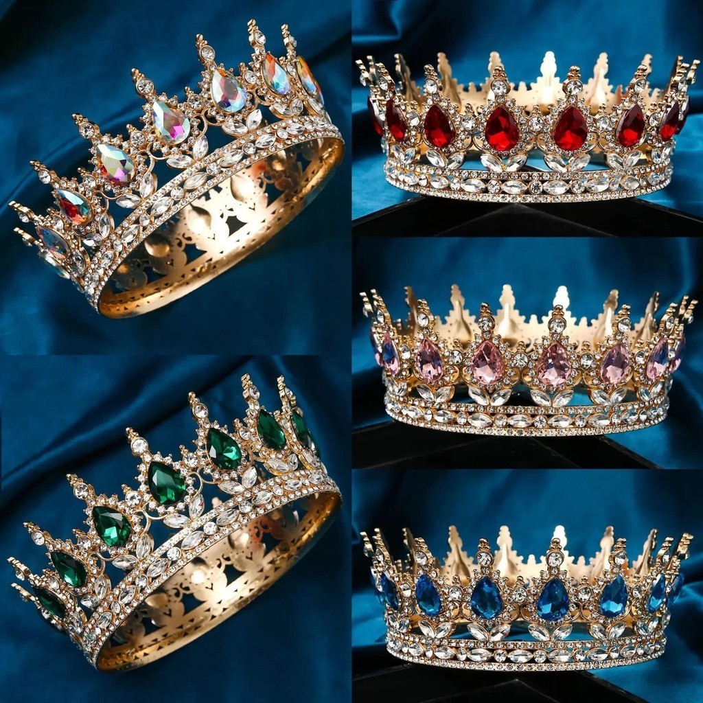 Bridal European Princess Tiara Round Baroque Pageant Crowns Crystal ...