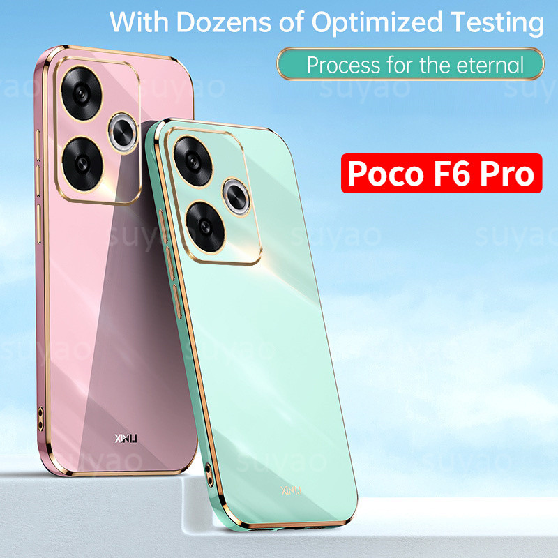 For Xiaomi Redmi Poco F6 F 6 Pro F6Pro 5G 2024 Phone Case Solid Color Electroplate Simple PocoF6 ...