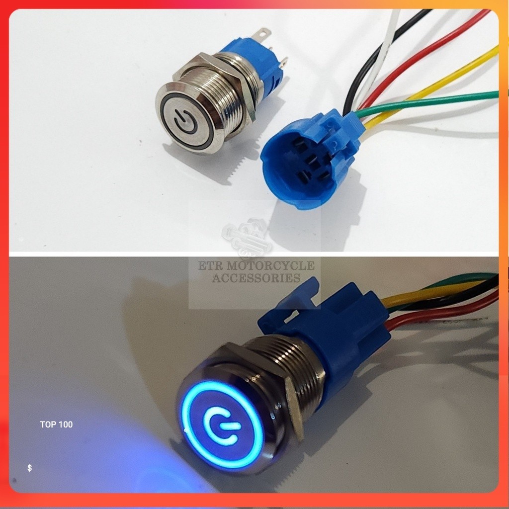 Motorcycle Hazard Activation Blue Halo Switch - Push Button Control ...