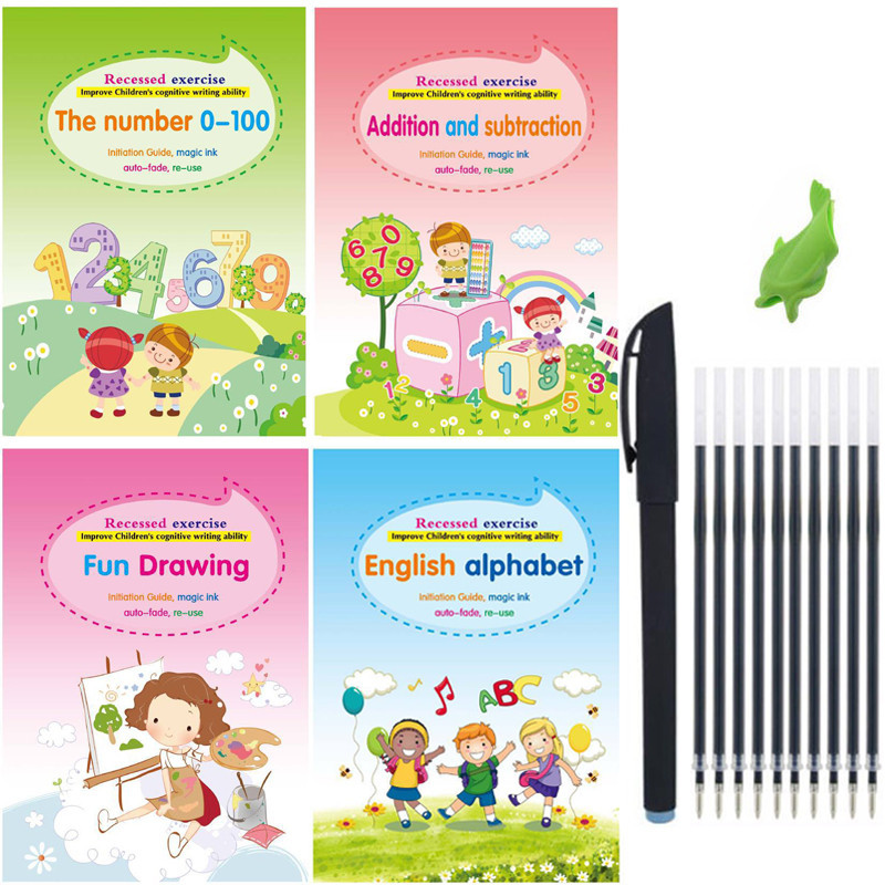 4 Books Magic Writing for Preschool Beginners Calligraphy Notebooks ...