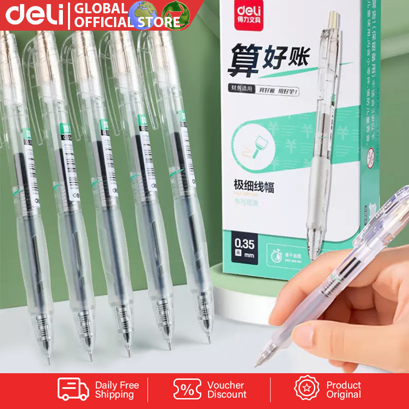 Deli 0.35mm Ballpen Gel Pen Black Quick-Drying Writing Pen For Text ...