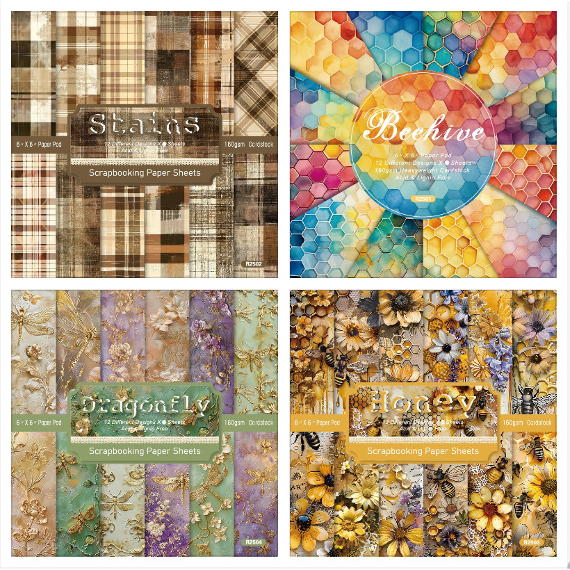 Paper Pack 6"x6" Colorful 12 sheet Art Background Paper Card Making DIY Scrapbook Paper Craft ...