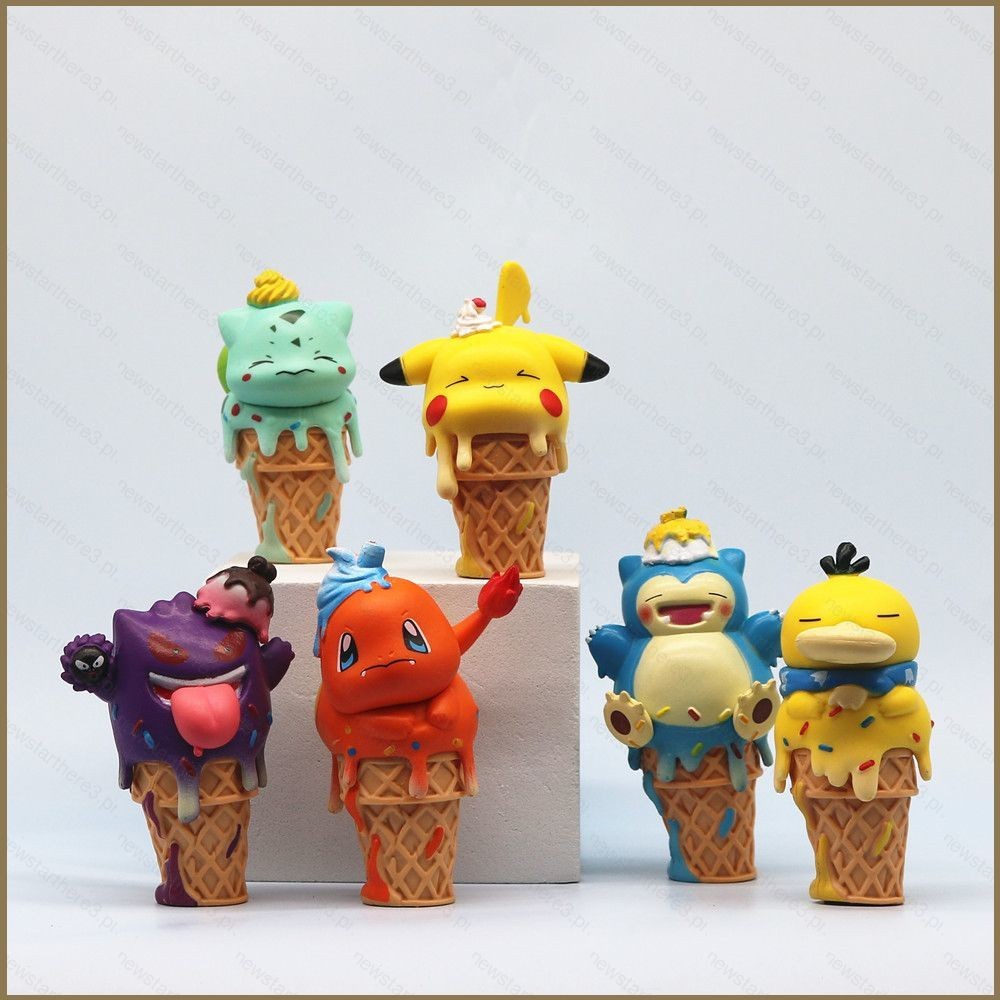 YE 6PCS Pokemon Action Figure Ice cream cones Bulbasaur Charmander ...