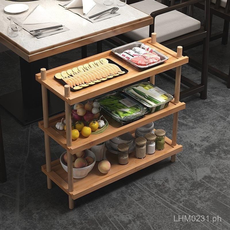 Solid Wood Hot Pot Restaurant Table Dish Rack Storage Rack Floor ...