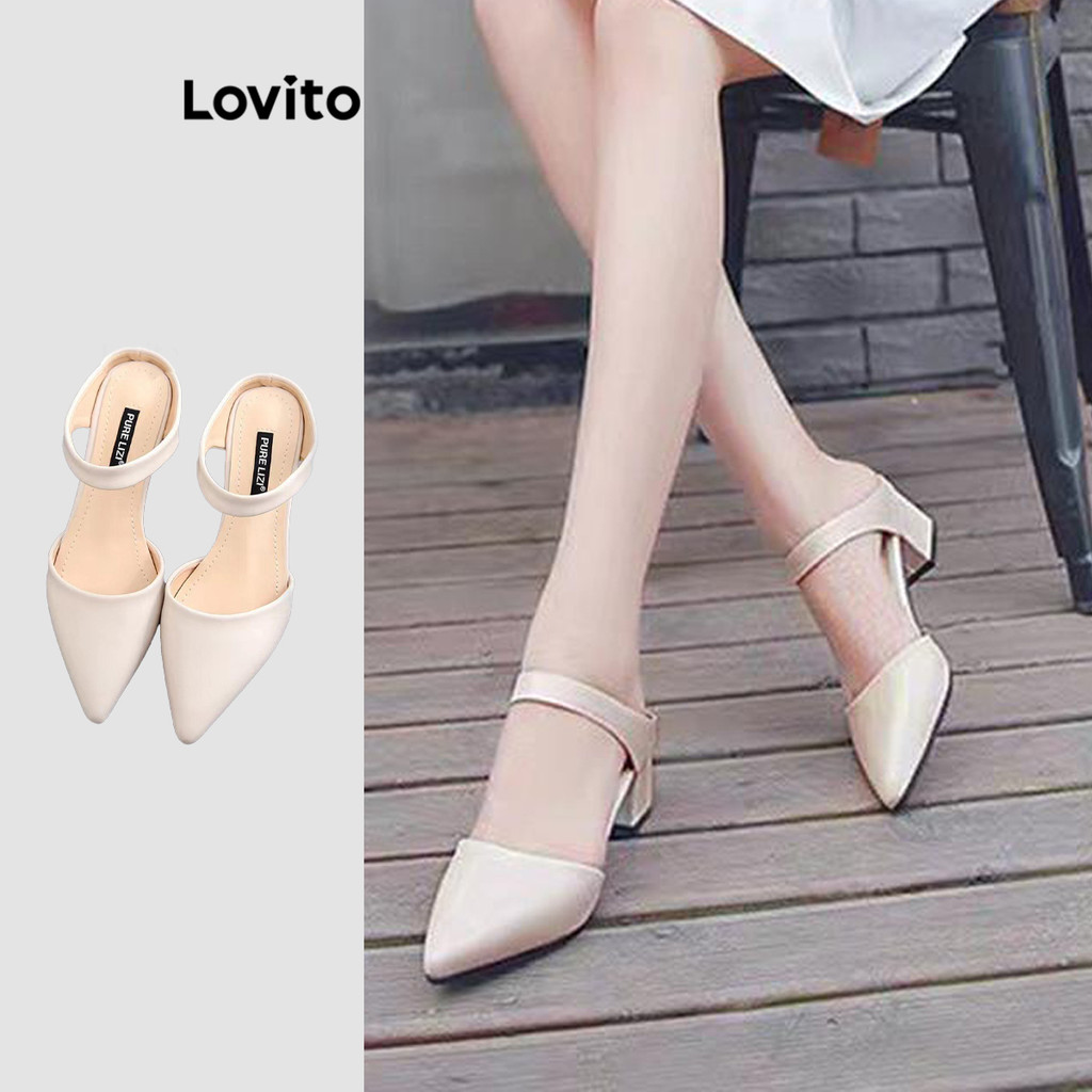 Lovito Women Elegant Plain Buckle Thick Soled Pointed Heels LFA24005 ...