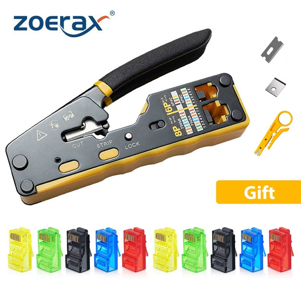8P8C RJ45 Crimp Tool Pass Through Crimper Cutter Modular Connector ...