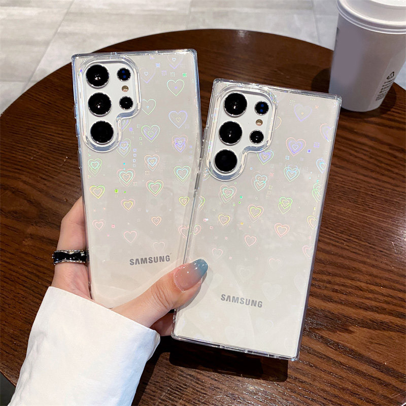 Luxury Glitter Gradient Color Love Heart Laser Phone Case For Samsung Galaxy S22 S23 S24 FE S24 ...