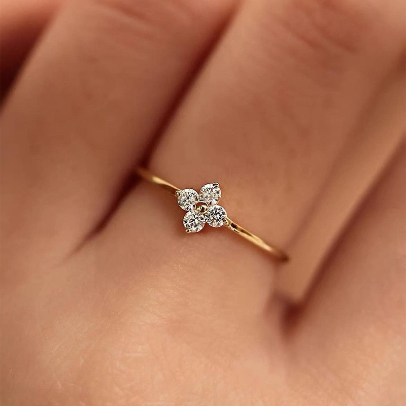 Simple Women Gold Clover Copper Zircon Crystal Wedding Rings Fashion ...