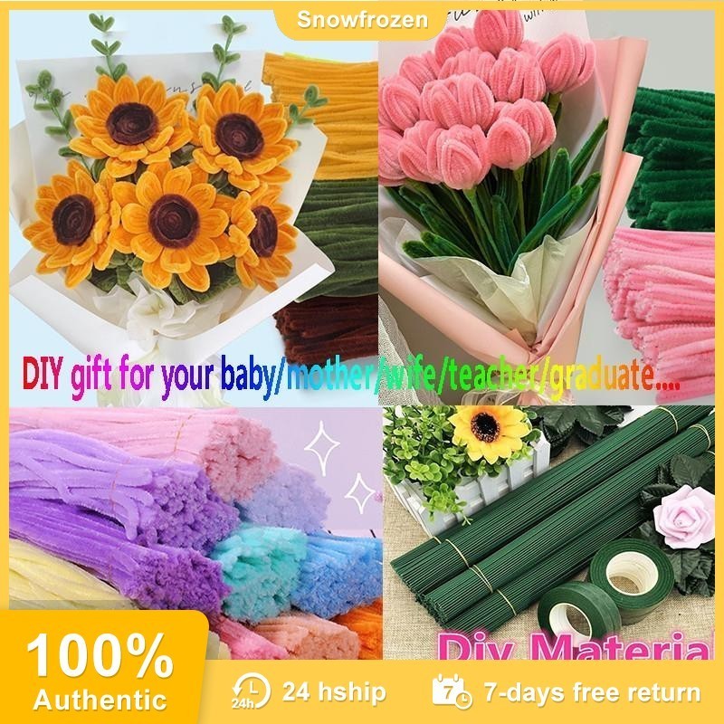 100PCS Fuzzy Wires DIY Craft Stems Colored Pipe Cleaners Fuzzy Chenille ...