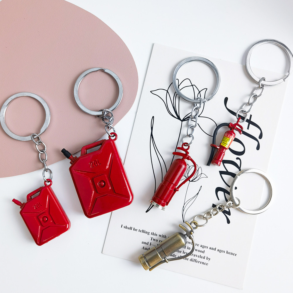 Creative Oil Drums Shape Keychains Fashion Red Metal Fire Extinguisher ...