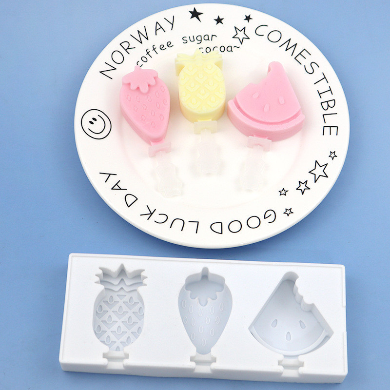 3-Cavity Watermelon Pineapple Strawberry Shape Ice Cream Silicone Mold ...
