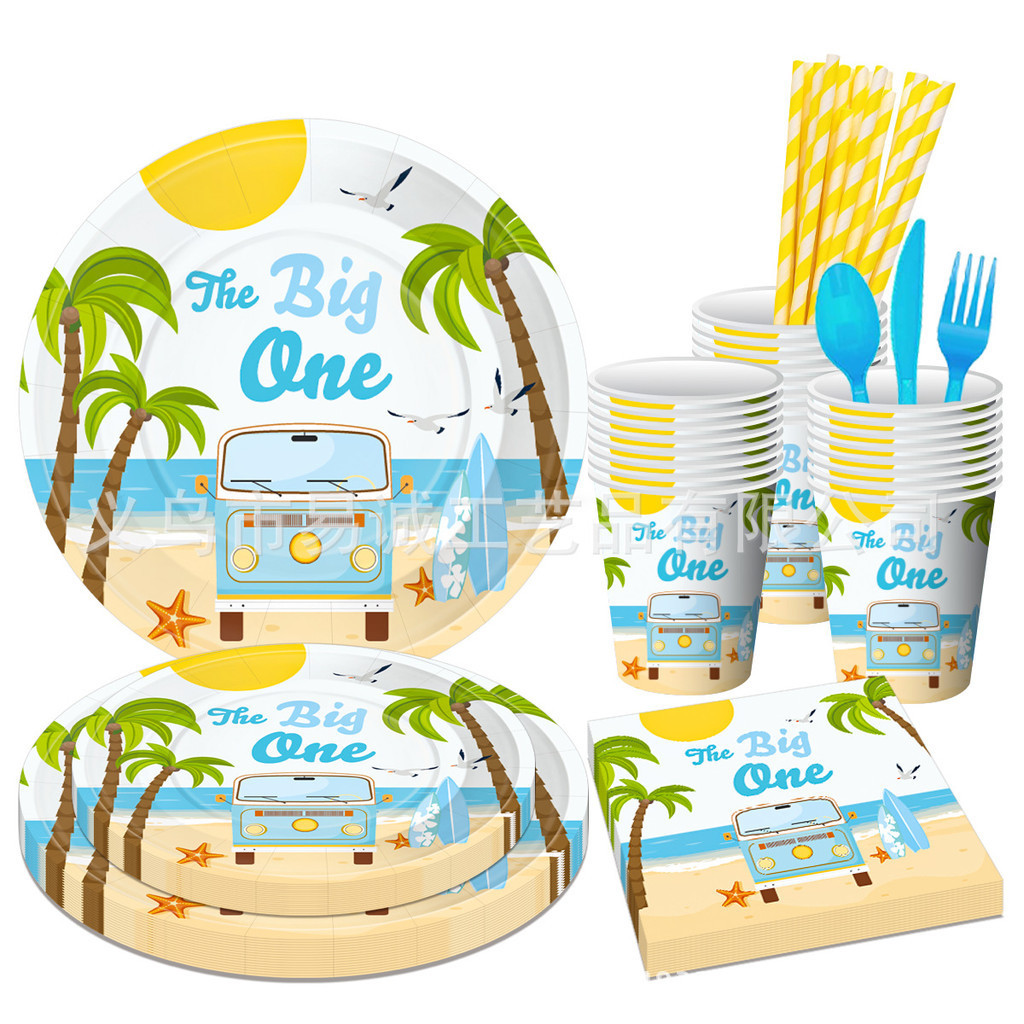 Summer Surfing Beach Themed Birthday Party Tableware Set Hawaiian ...