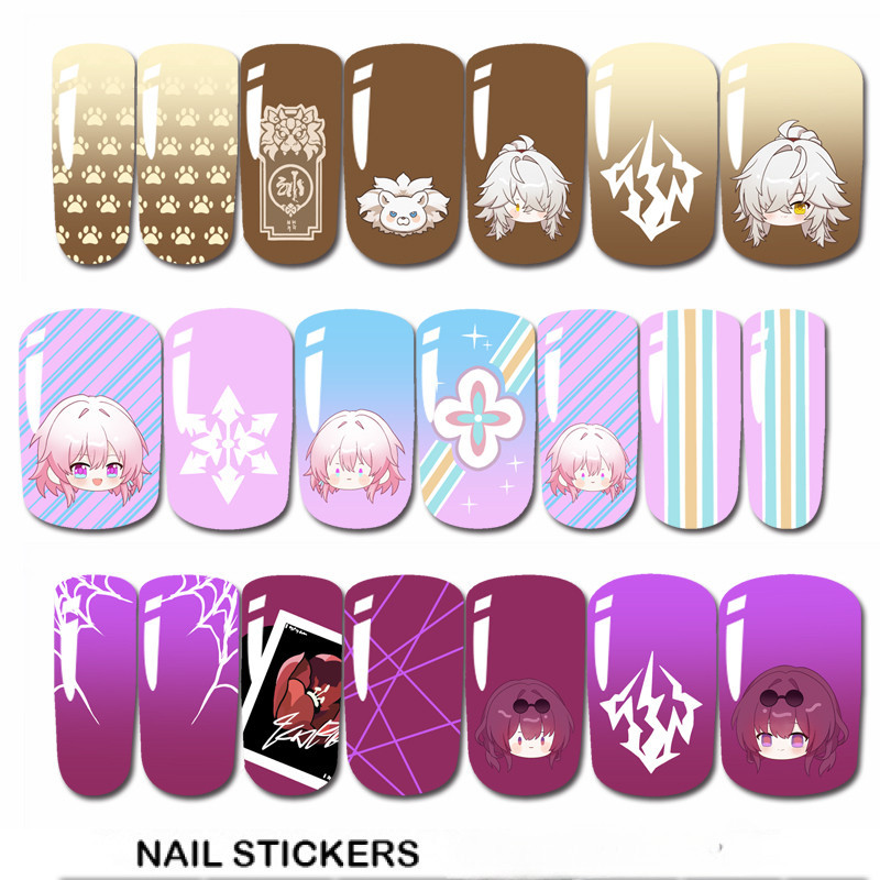 14pc/set Honkai Star Rail Jing Yuan Kafka Merch 7th Bailu Nail Stickers ...