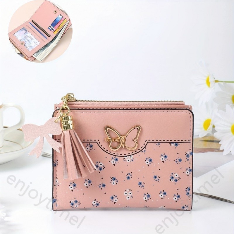 Women'S Butterfly Design Bifold Coin Purse, Classic Textured Clutch ...
