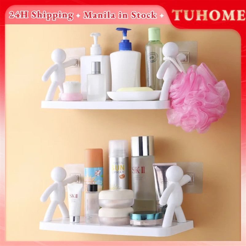 Wall Hanging Bathroom Storage Shelf Human Hook Rack Self adhesive Wall ...