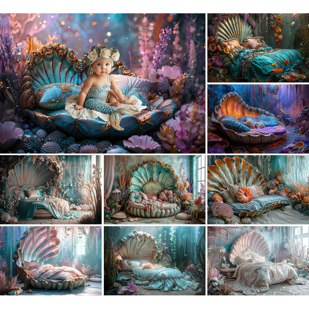 Photography Background Mermaid Seabed Seashell Baby Girl Birthday Party ...