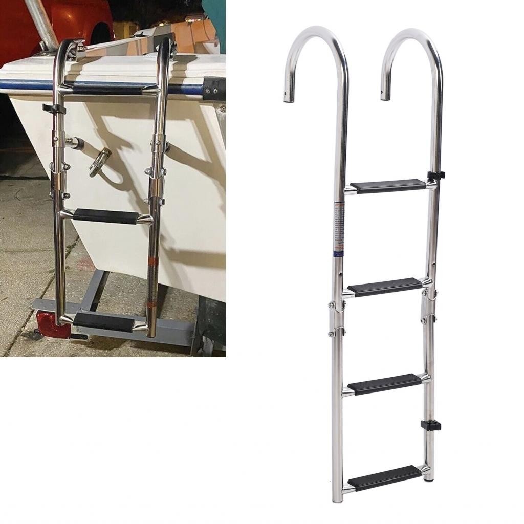 Skejnojj 4 Steps Folding Boat Ladder 316 Stainless Steel Prevent Slip
